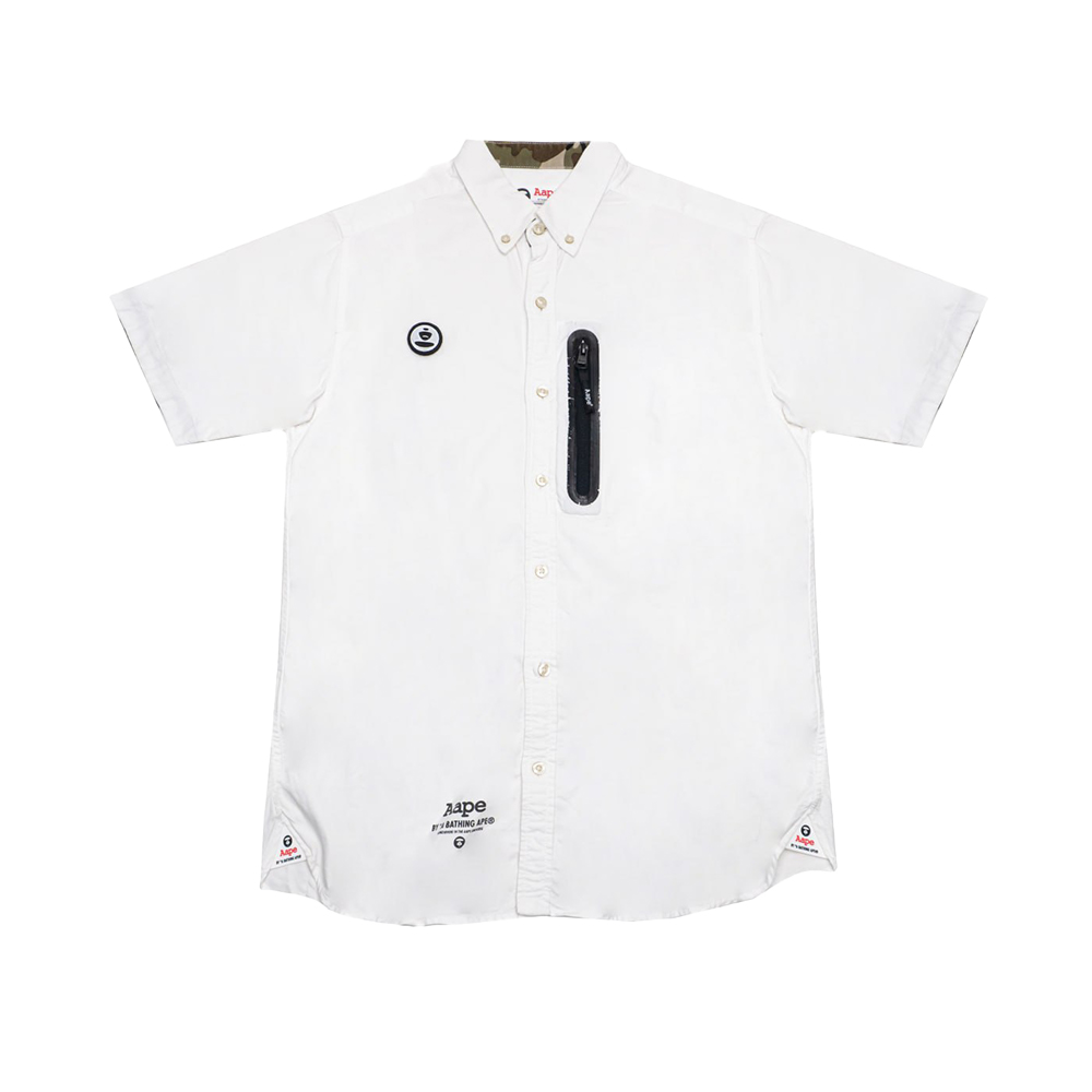 AAPE BY BATHING APE Zipper Chest Pocket Short Sleeves Shirt White ...