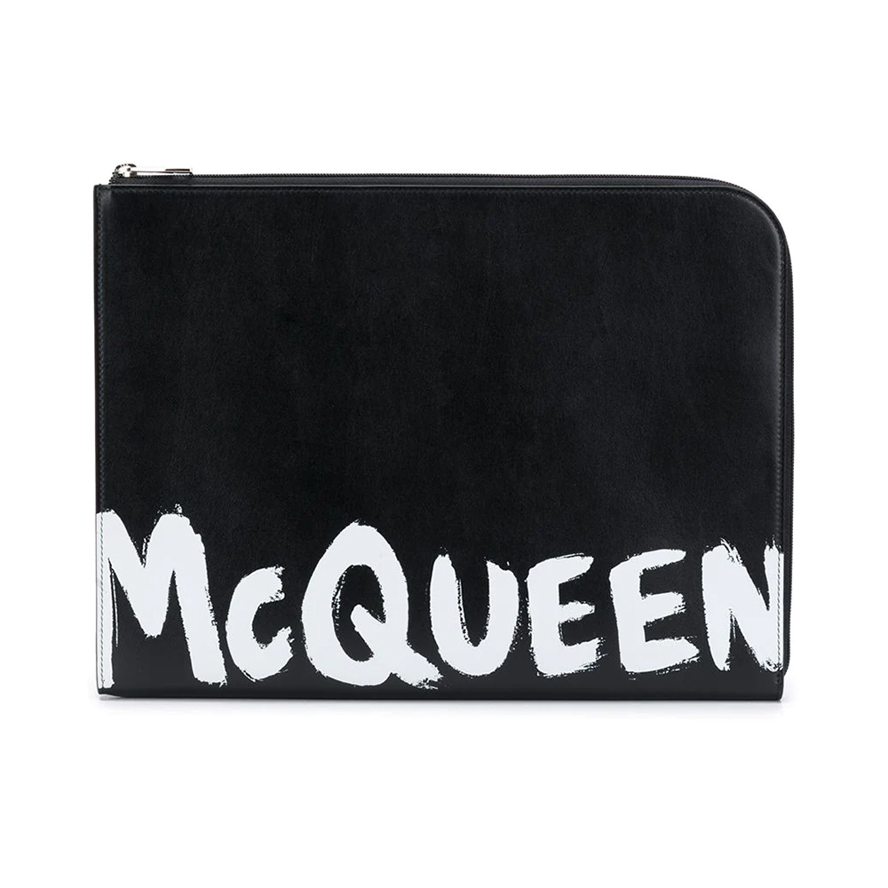 Alexander McQueen Graffiti Document Leather Pouch Black White – voilà.id