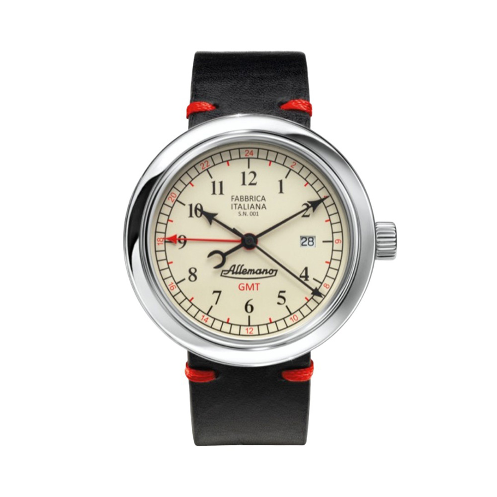 Allemano GMT 44 - A-1919 SP-L-W-M Polished Case Antique White Dial and ...