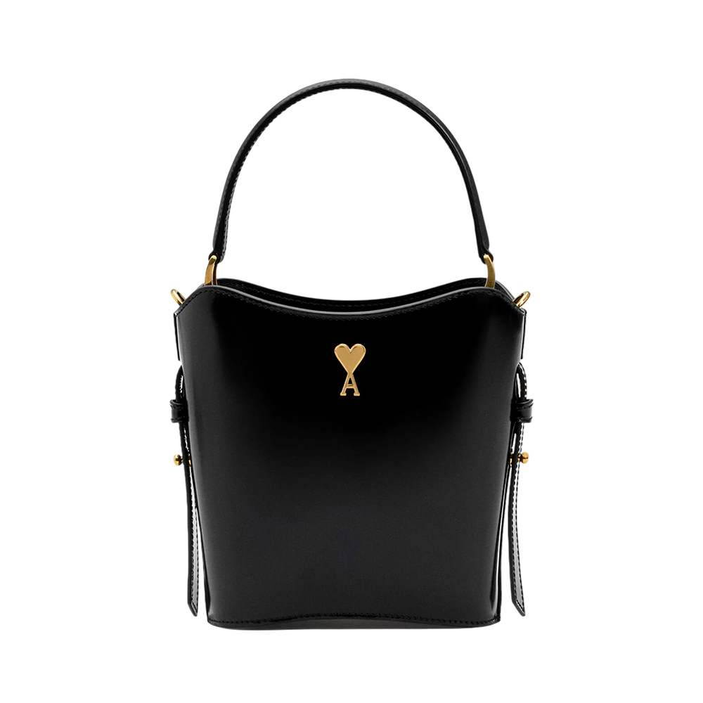 AMI Paris Mini Paris Leather Bucket Bag Black – voilà.id