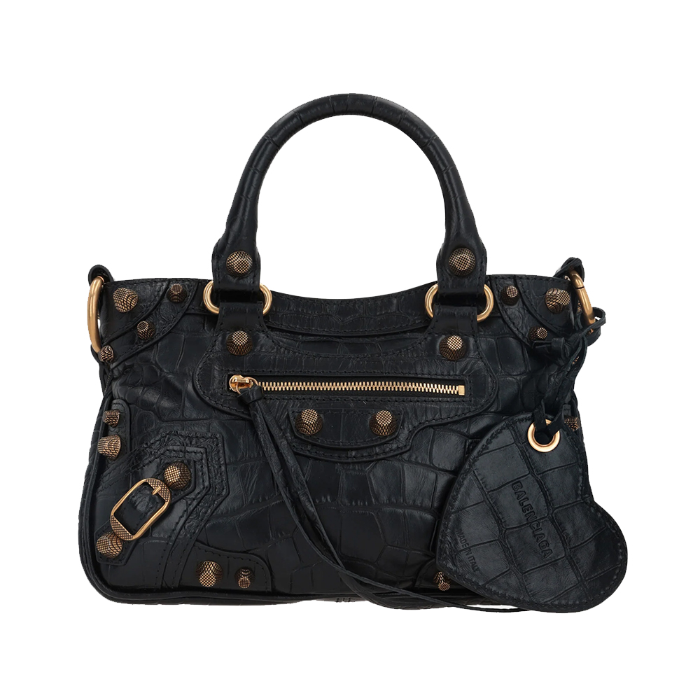 Balenciaga Neo Cagole Small Croco Embossed Handbag Black Ghw – voilà.id