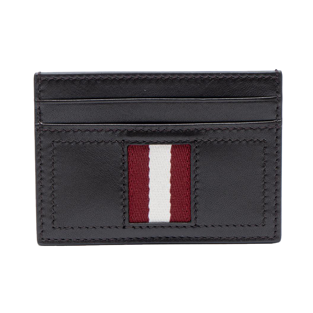Bally Ray Card Case Bovine Leather Chocolate Red White – voilà.id