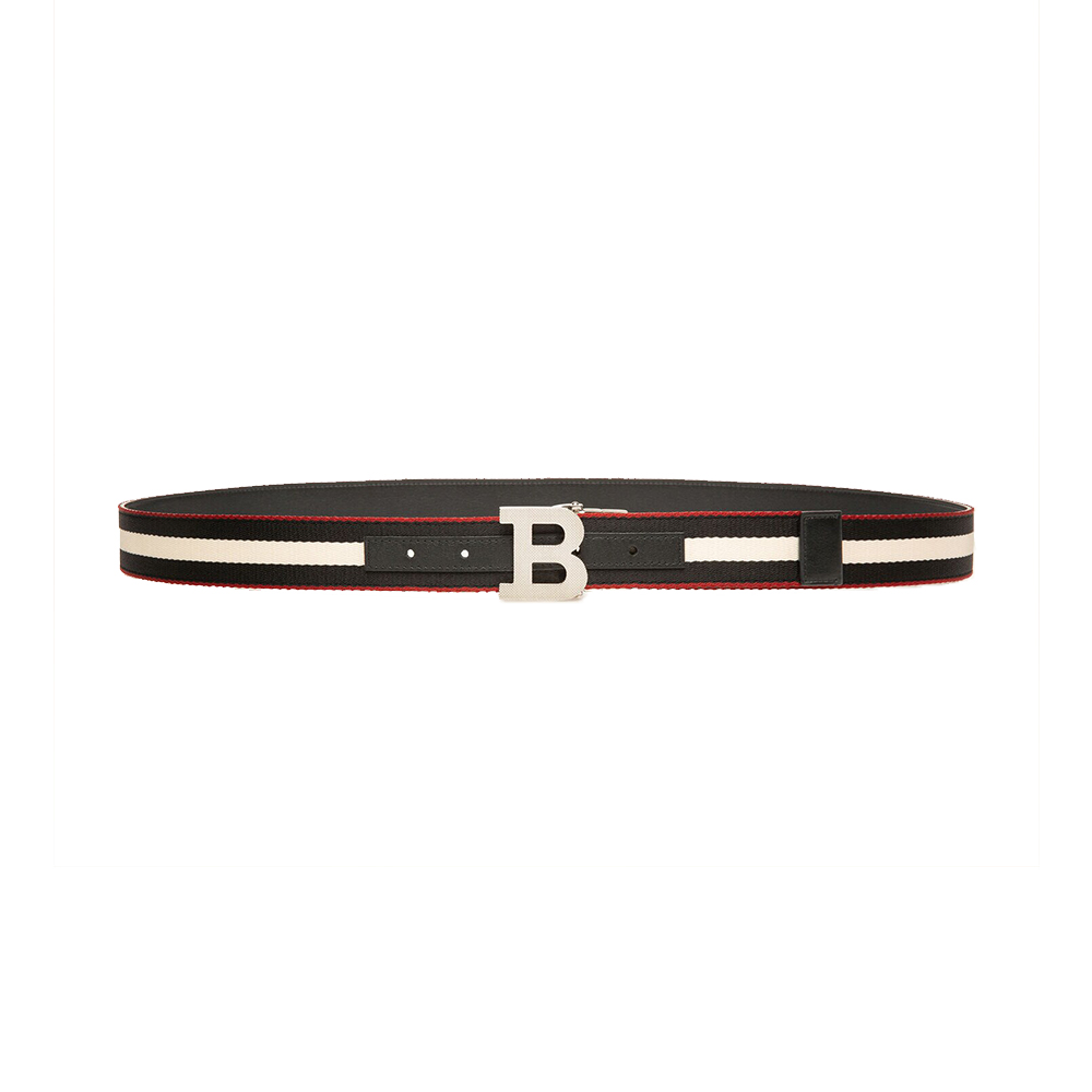 Bally B Buckle 35 Iconic Strap Belt Black White – voilà.id