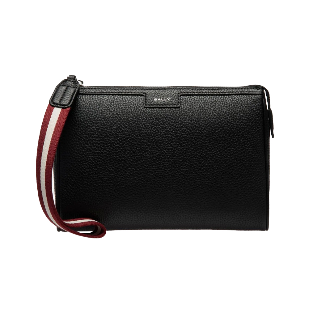 Bally Code Grained Leather Clutch Bag Black Red – voilà.id