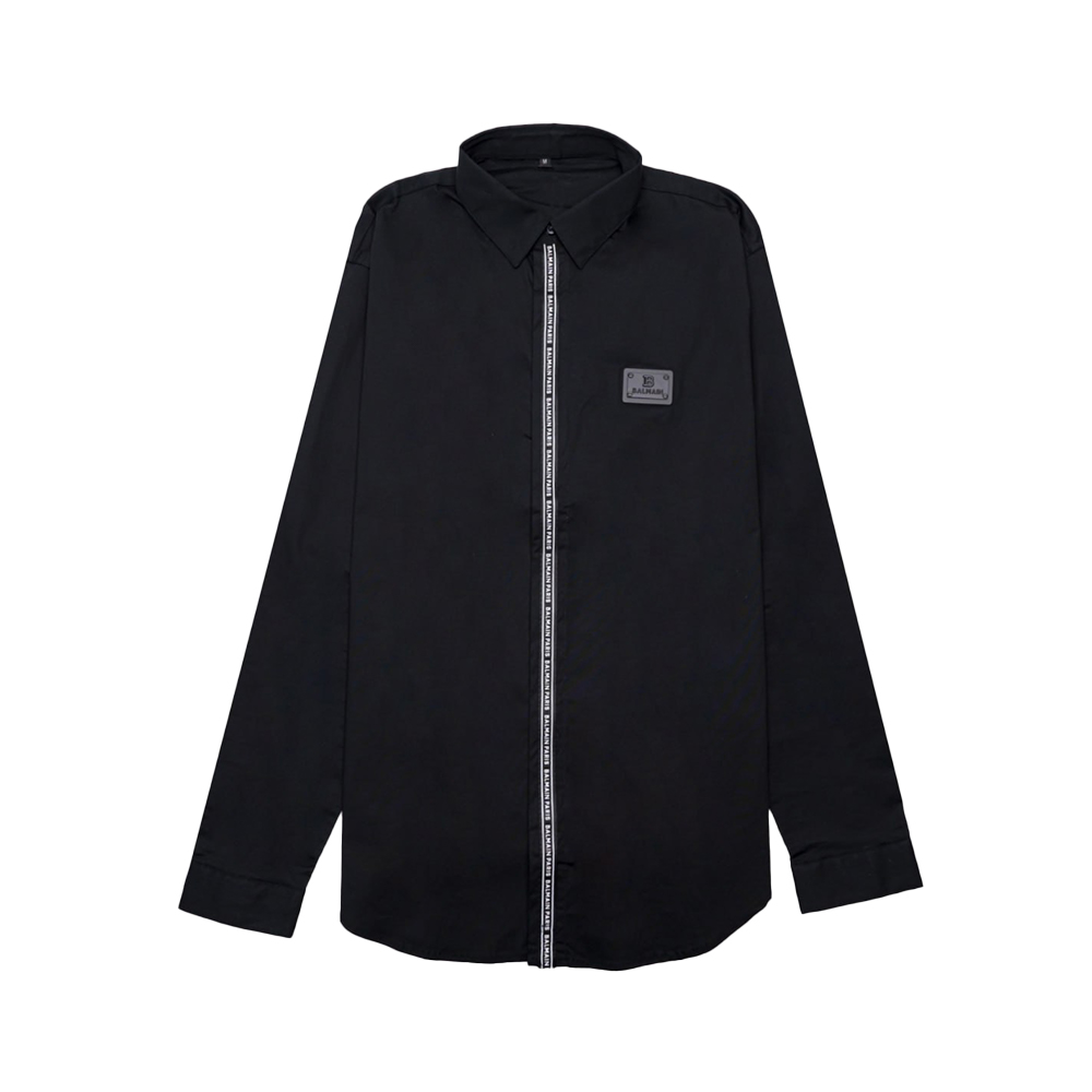 Balmain B Logo Plaque with Lettering Allover Logo Shirt Black – voilà.id