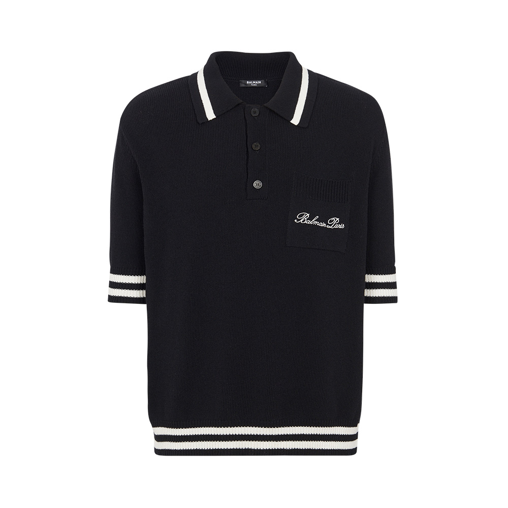 Balmain B Paris Signature Logo Pocket Knit Polo Shirt Black – voilà.id