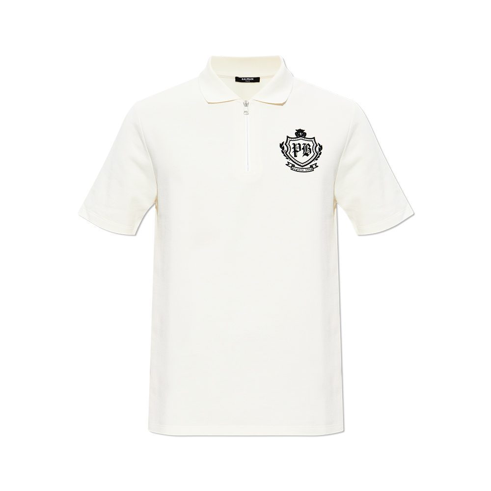 Balmain Zip College Emblem Polo Shirt White – voilà.id