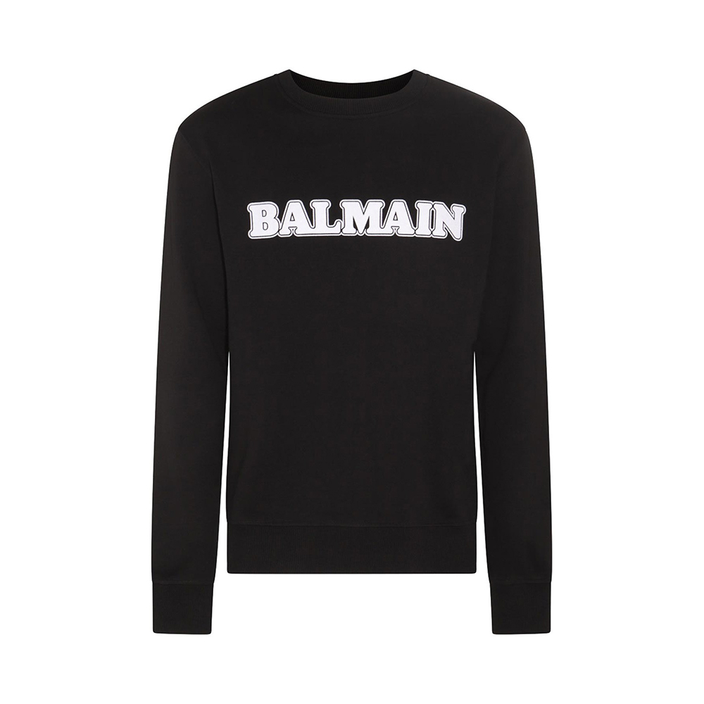 Balmain Flocked Retro Logo Patch Sweatshirt Black – voilà.id