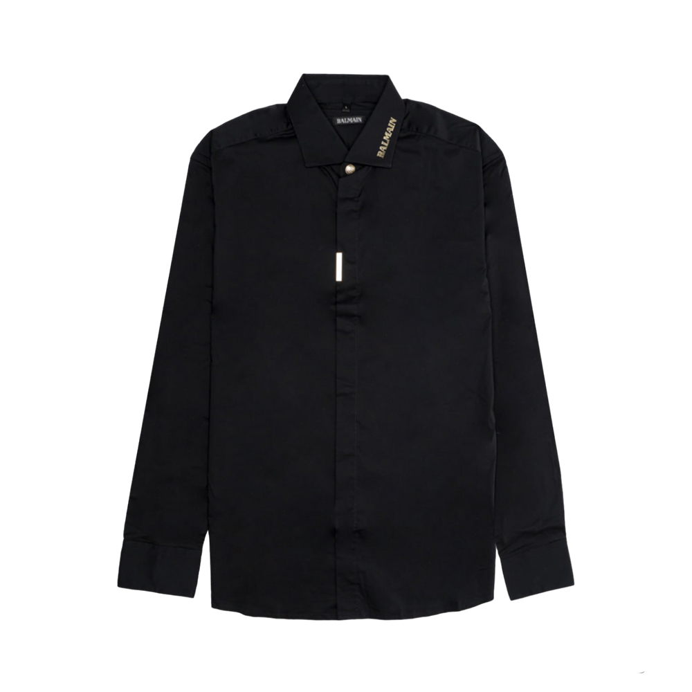 Balmain Lettering Gold Logo Collar Shirt Black – voilà.id
