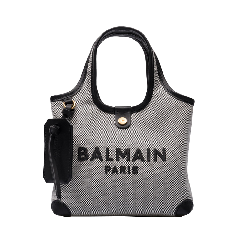 Balmain B-Army Small Canvas Leather Grocery Bag Grey Black – voilà.id