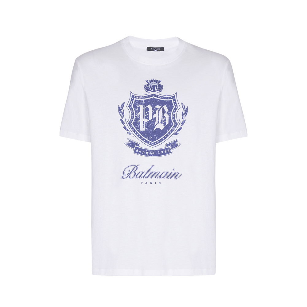 Balmain College Emblem Logo Print T-Shirt White – voilà.id