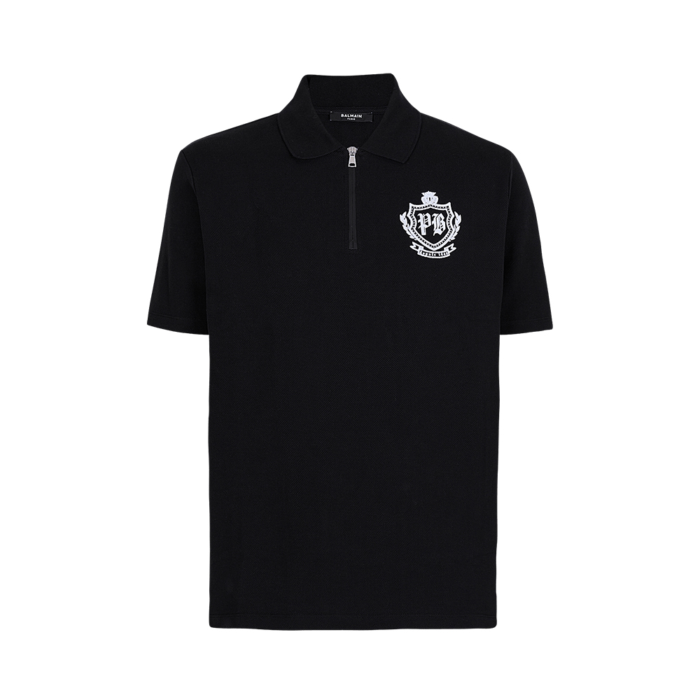 Balmain Zip College Emblem Polo Shirt Black – voilà.id