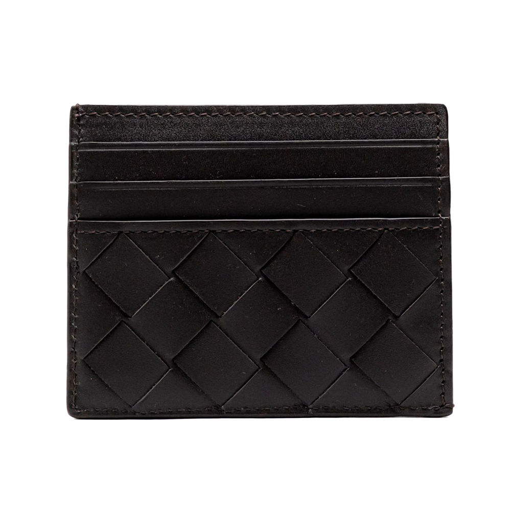 Bottega Veneta Plait Pattern Credit Card Case Espresso Black – voilà.id