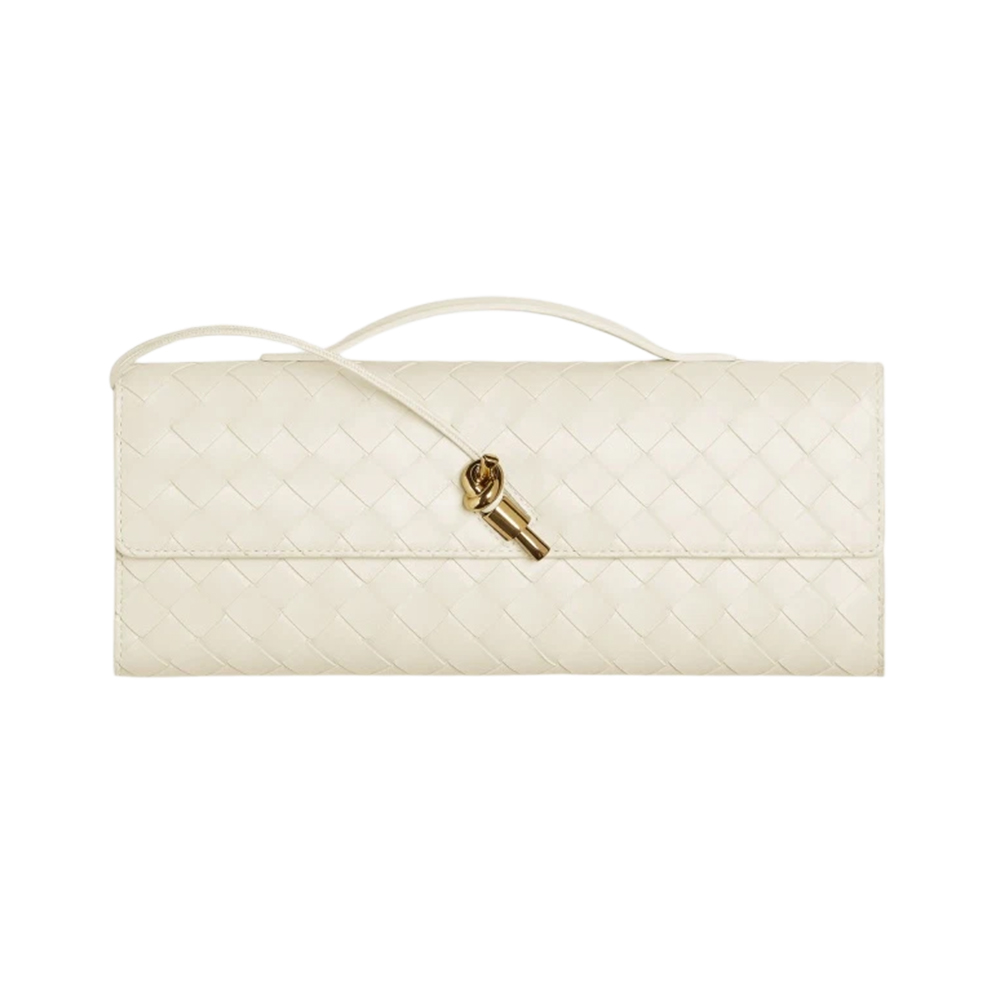 Bottega Veneta Andiamo Long Clutch With Handle Sea Salt – voilà.id