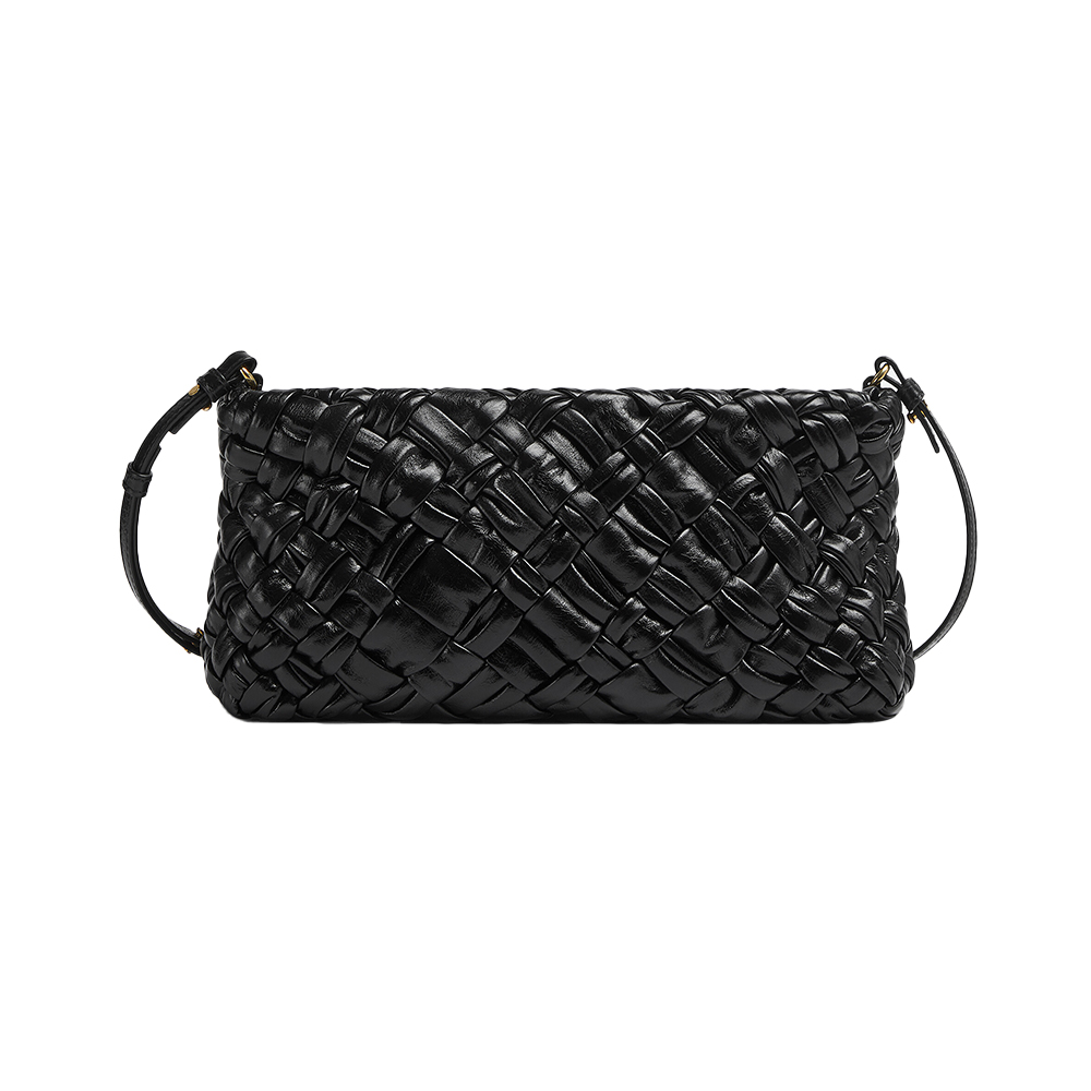 Bottega Veneta Kalimero Cha-Cha Foulard Intrecciato Clutch Bag Black – voilà.id