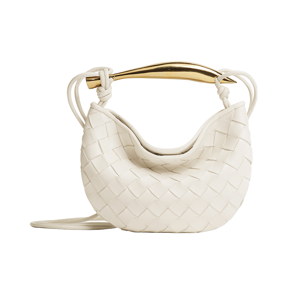 Bottega Veneta Mini Sardine Crossbody Bag Metallic Top Handle Chalk ...