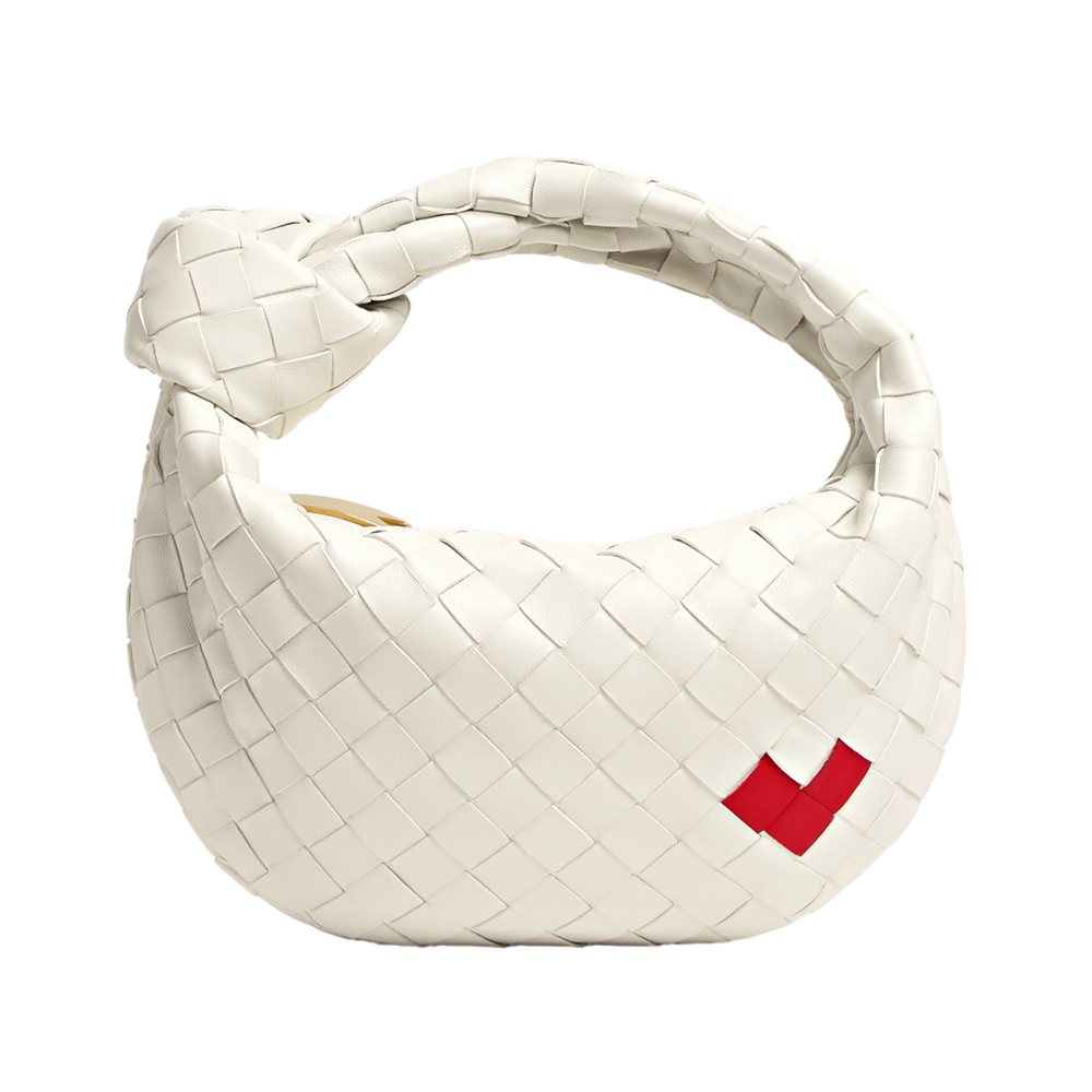 Bottega Veneta Mini Jodie With Woven Heart Shape White Vernis – voilà.id