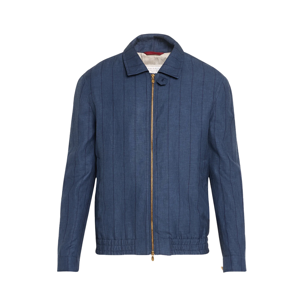 Brunello Cucinelli Wide Chalk Stripe Grisaille Outwear Jacket Denim ...