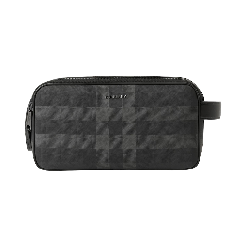 Burberry Check and Leather Double Zipper Travel Pouch Charcoal – voilà.id