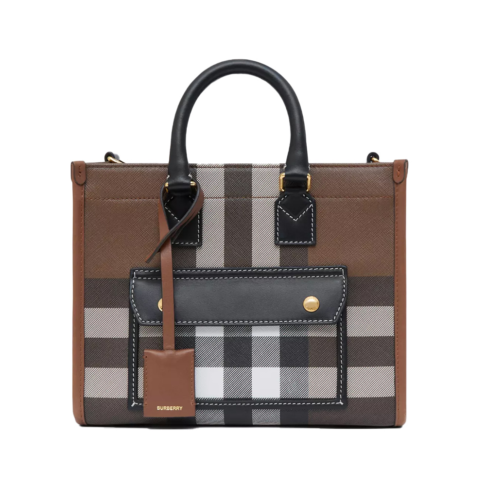 Burberry Check and Leather Mini Freya Tote Bag Dark Birch Brown – voilà.id
