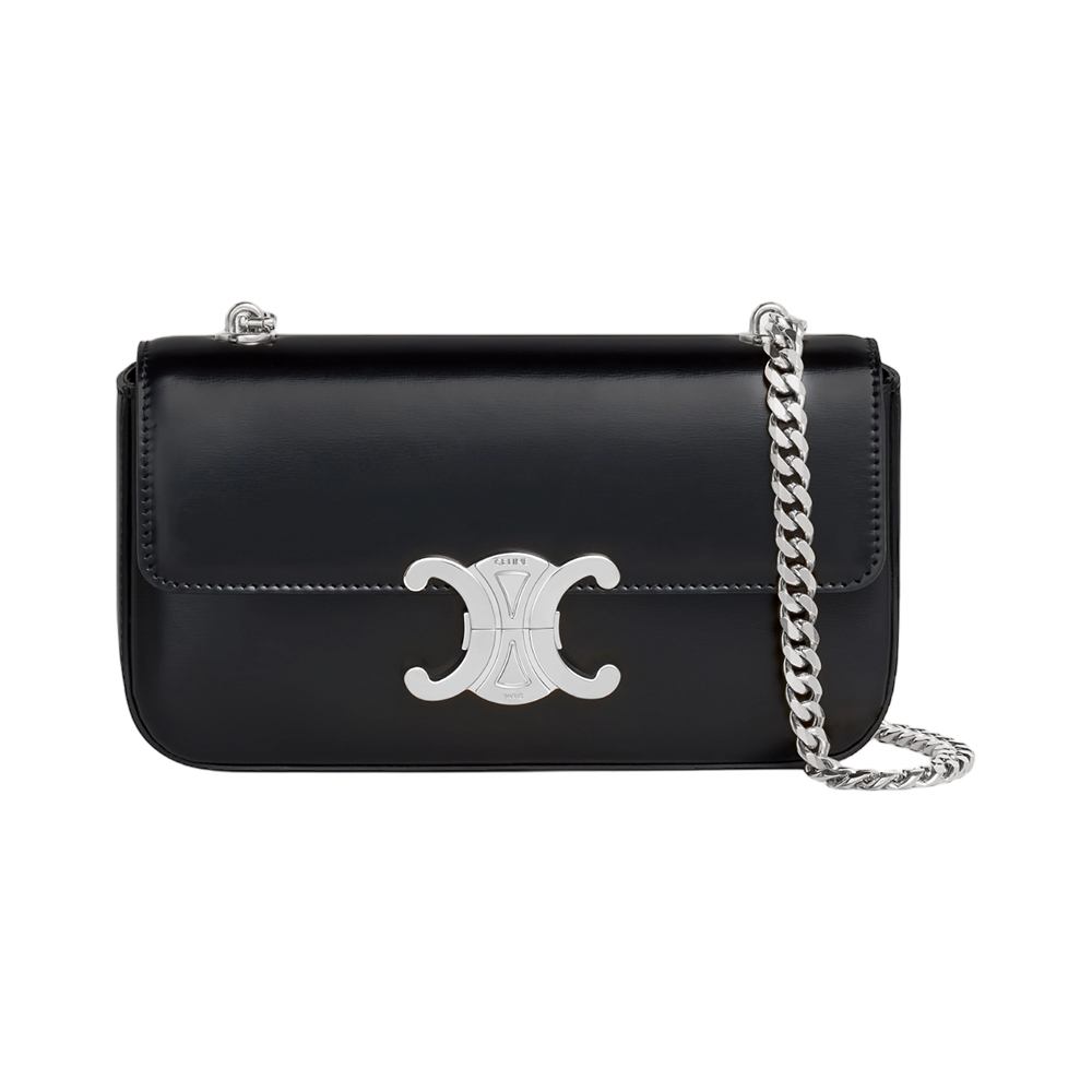 Celine Chain Triomphe Shiny Calfskin Shoulder Bag Black Shw – voilà.id
