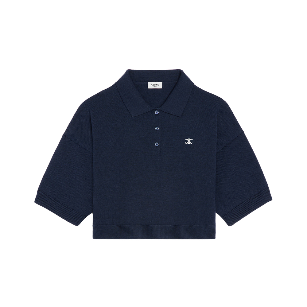 Celine Triomphe Cropped Wool Polo Shirt Navy – voilà.id