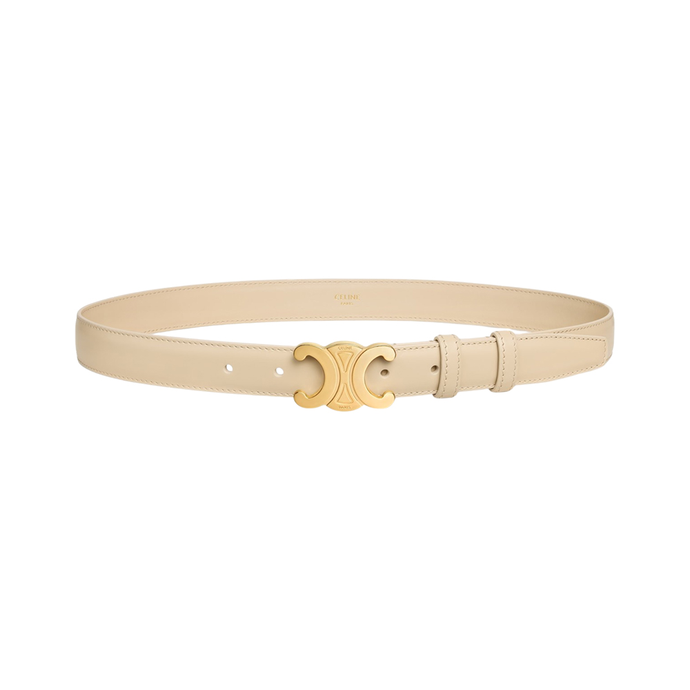 Celine Triomphe Gold Buckle Leather Belt 25mm Deep Ivory – voilà.id