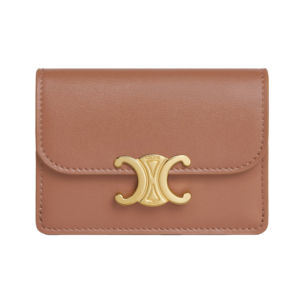 Celine Flap Triomphe Shiny Card Holder Calfskin Leather Bronze – voilà.id