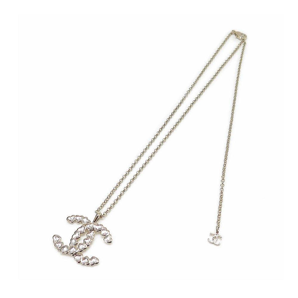 Chanel CC Coco Mark Heart Necklace Pendant Rhinestone Gold – voilà.id