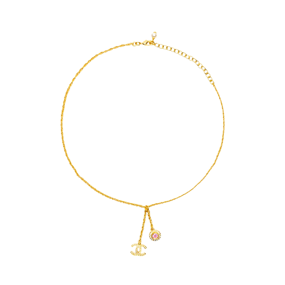 Chanel Pink Crystal with CC Rhinestone Necklace Gold – voilà.id