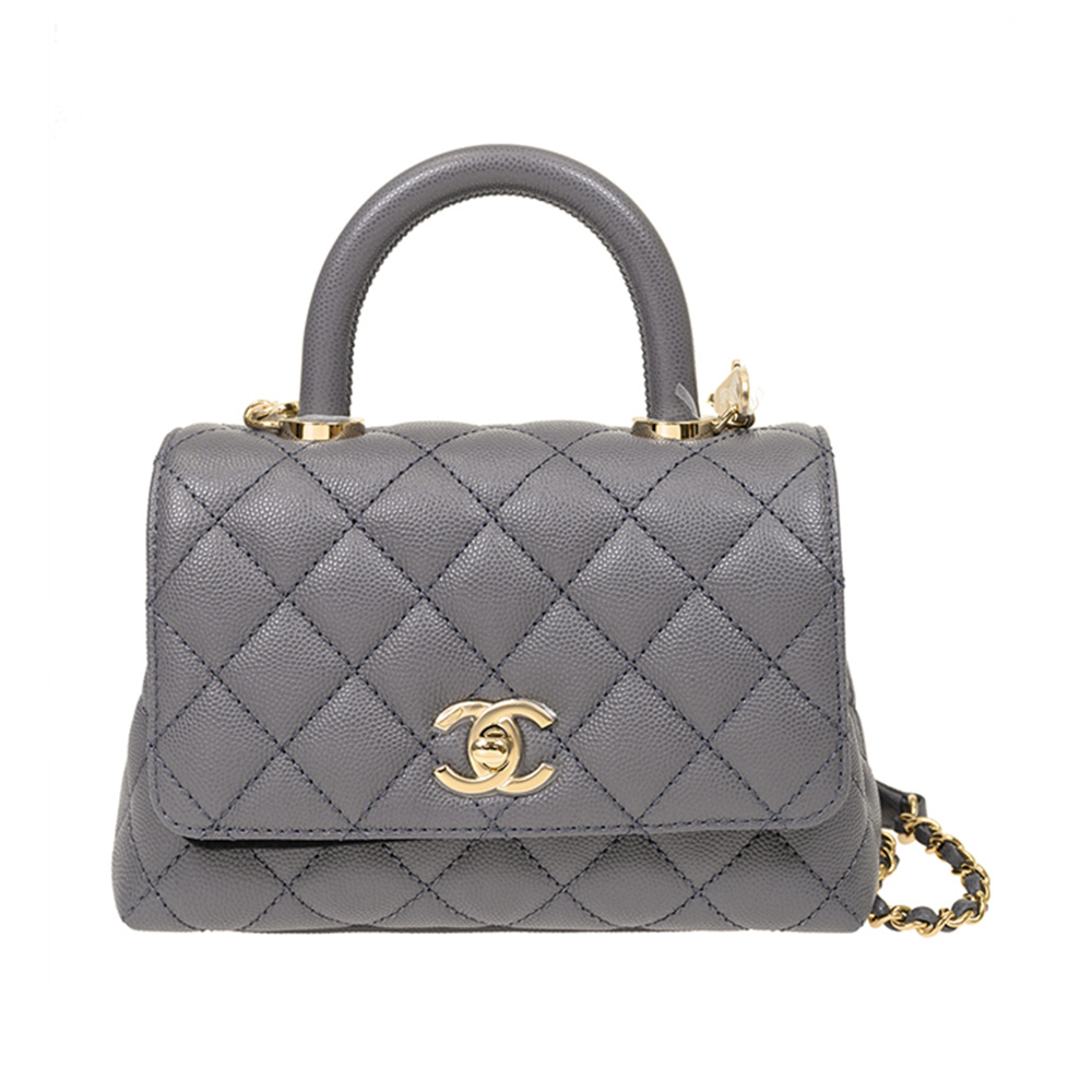Chanel Mini Coco Flap Chain Top Handle Bag Caviar Dark Grey Lghw – voilà.id