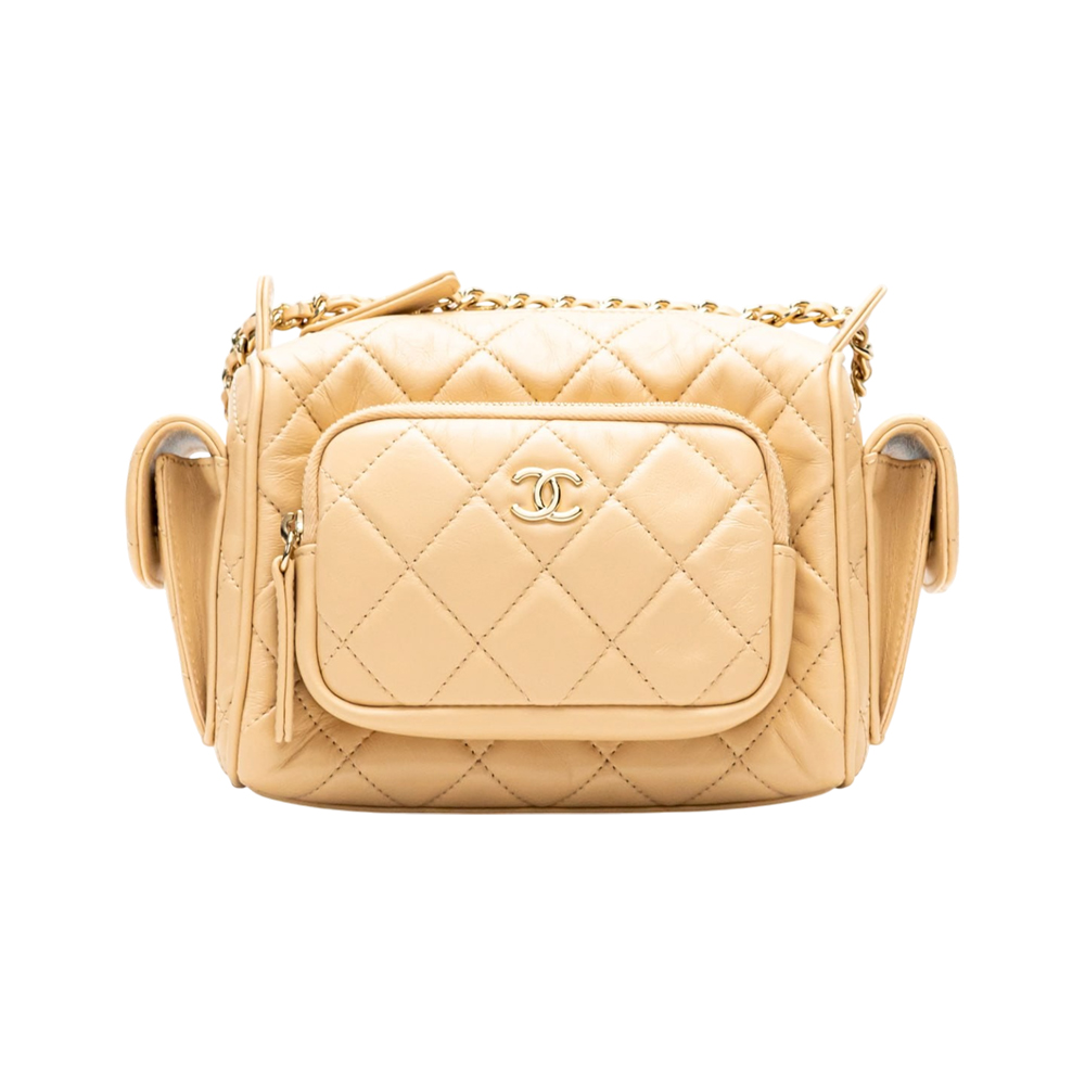 Chanel Small Camera Case Bag Shiny Crumpled Lambskin Light Beige Ghw ...