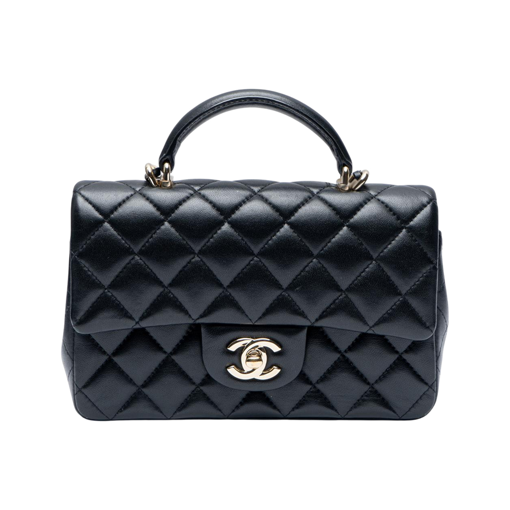 Chanel Mini Rectangular Top Handle Flap Bag Lambskin Black Lghw – voilà.id