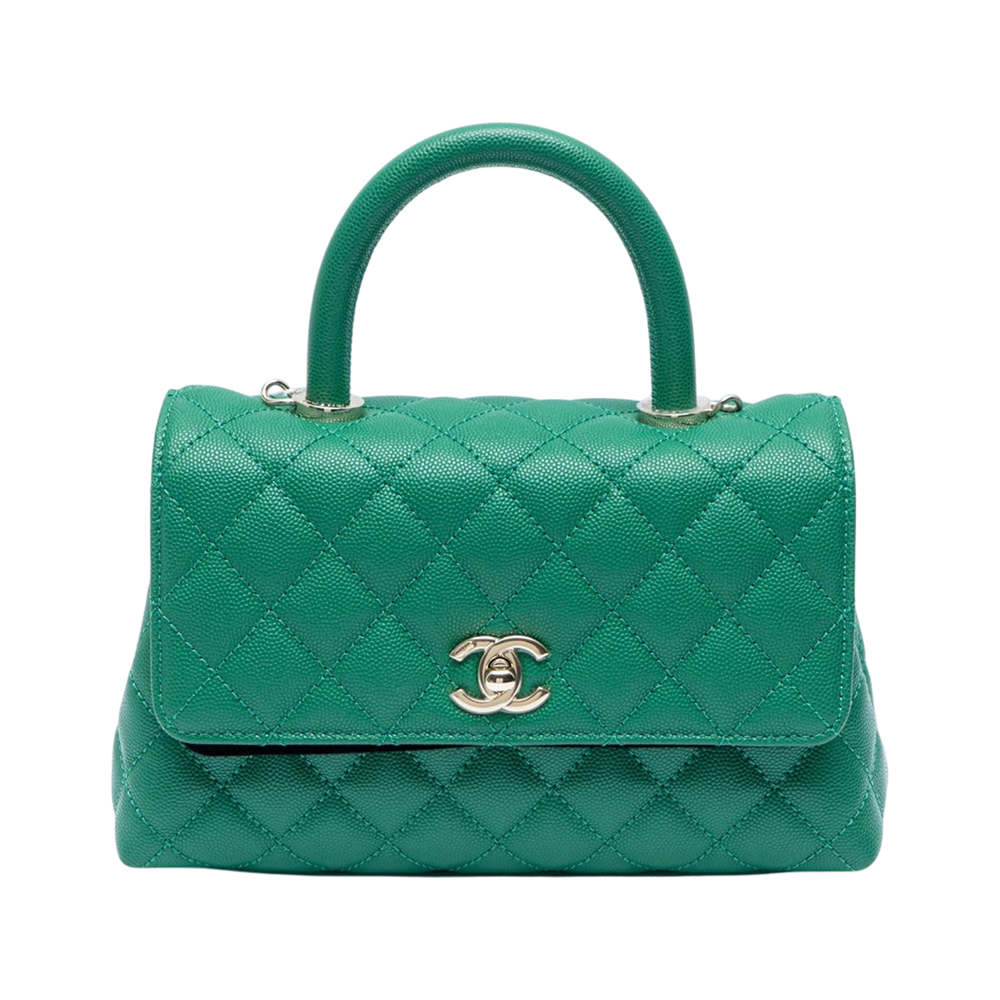 Chanel Small Coco Flap Top Handle Bag Caviar Green Ghw – voilà.id