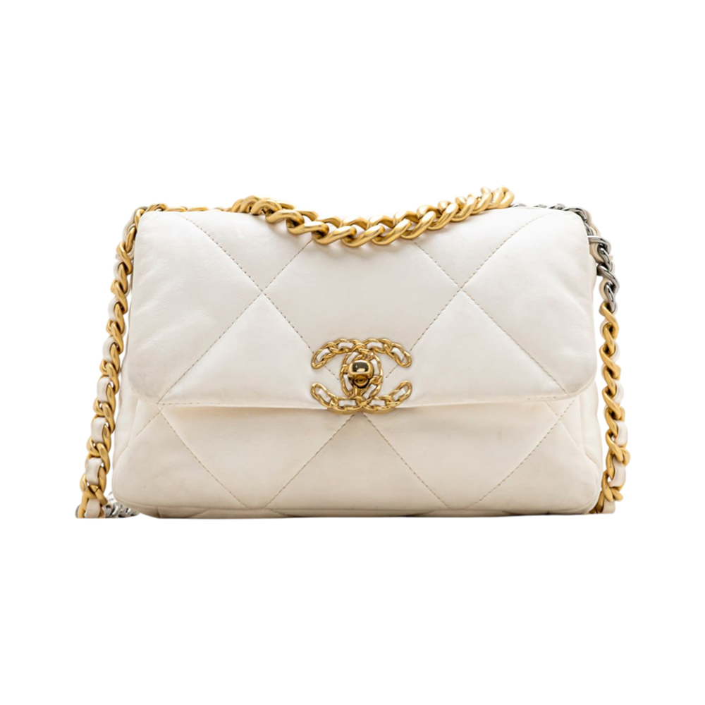Chanel C19 Handbag Lambskin Gold-Silver Tone and Ruthenium Finish Metal ...