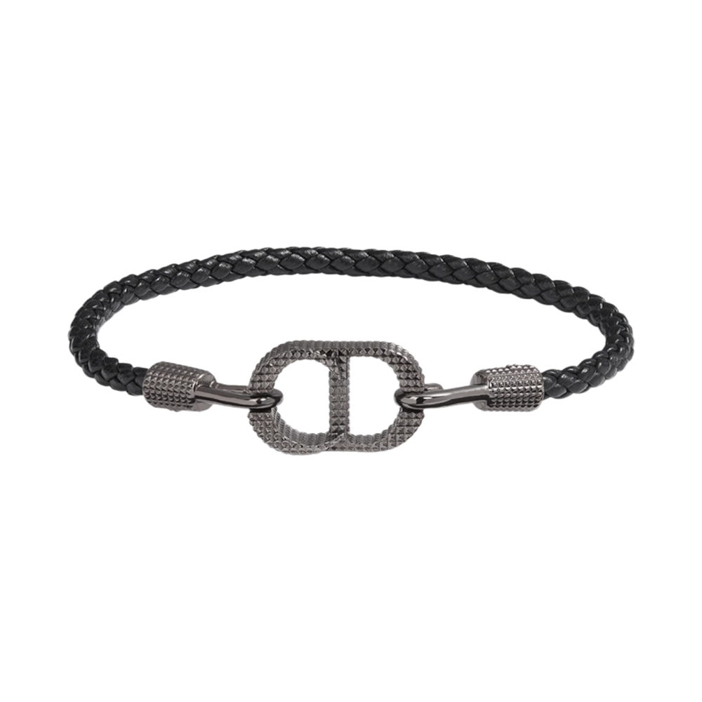 Christian Dior CD Icon Braided Leather Bracelet Lambskin Black Rhw ...