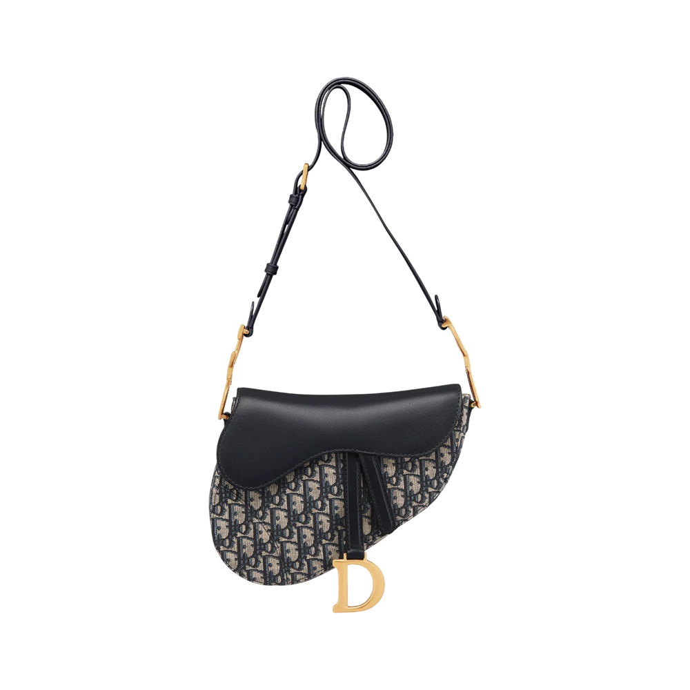Christian Dior Saddle Medium Strap Softback Blue D Oblique Jacquard and ...