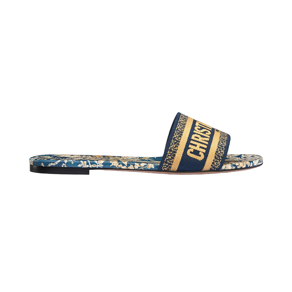 Christian Dior Dway Sandals Slide Embroidered Cotton Idylle Motif Navy ...