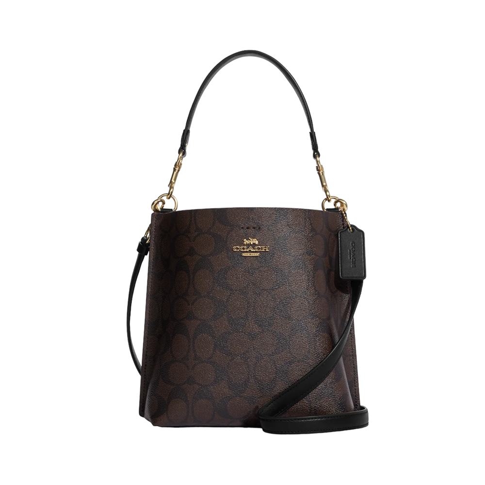 Coach Mollie Bucket Bag 22 In Signature Canvas Brown/Black Ghw – voilà.id