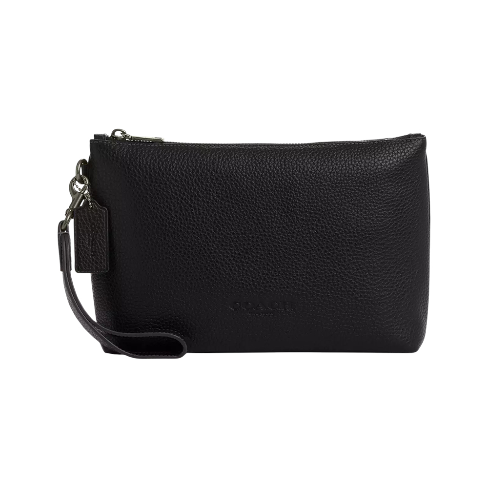 Coach Pouch Gunmetal Pebbled Leather Black – voilà.id