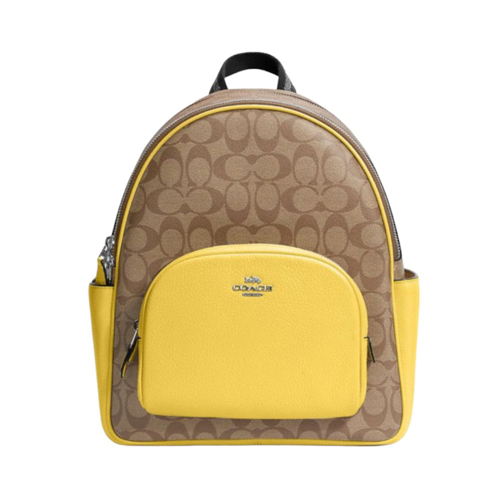 Coach Court Backpack Signature Canvas Silver Khaki Retro Yellow – voilà.id