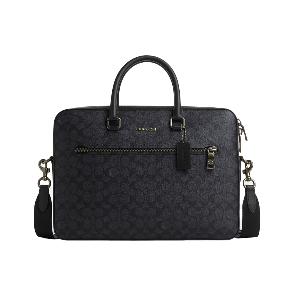 Coach Ethan Slim Brief In Signature Canvas Charcoal Black – voilà.id