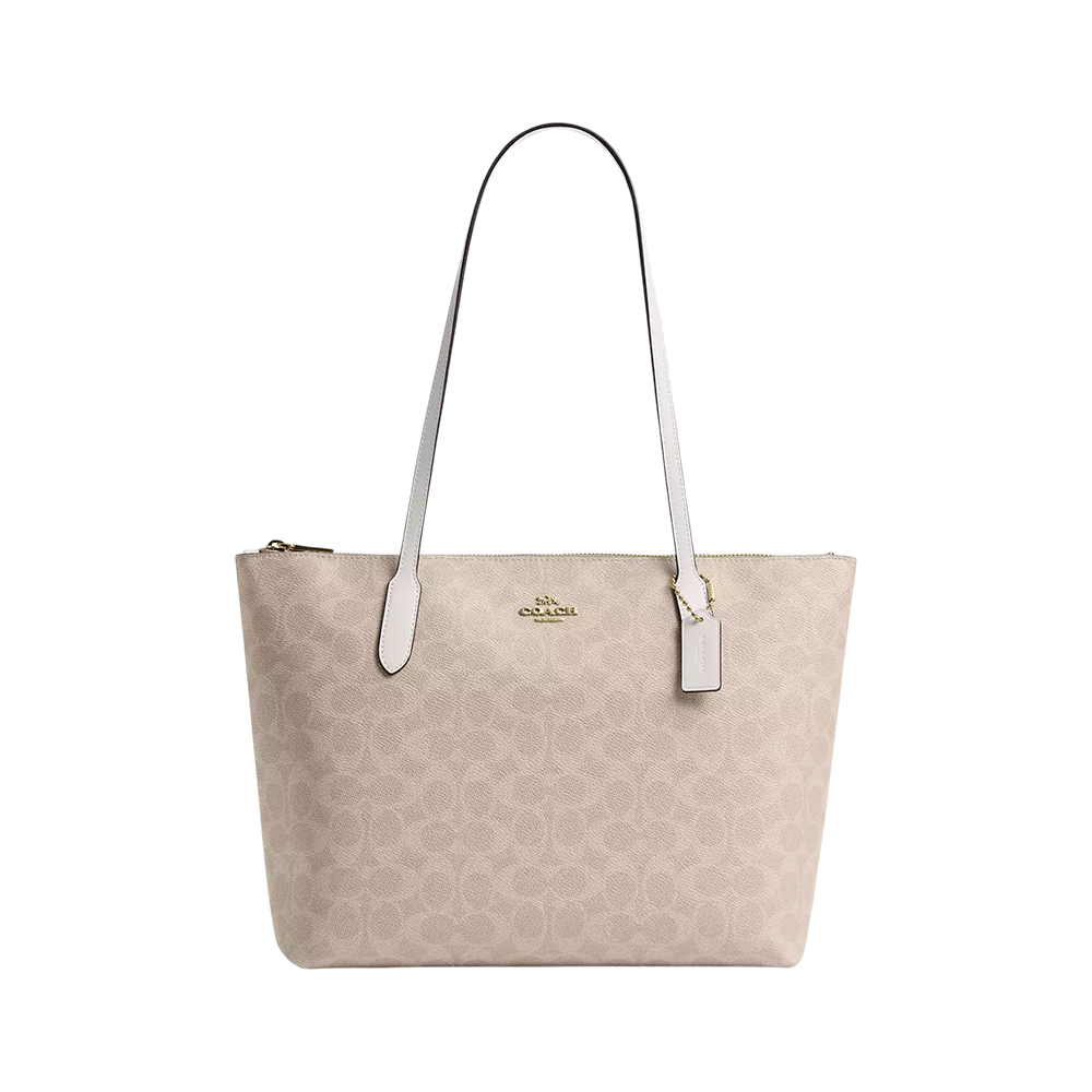 Coach Zip Top Tote Bag in Signature Canvas Sand Chalk – voilà.id