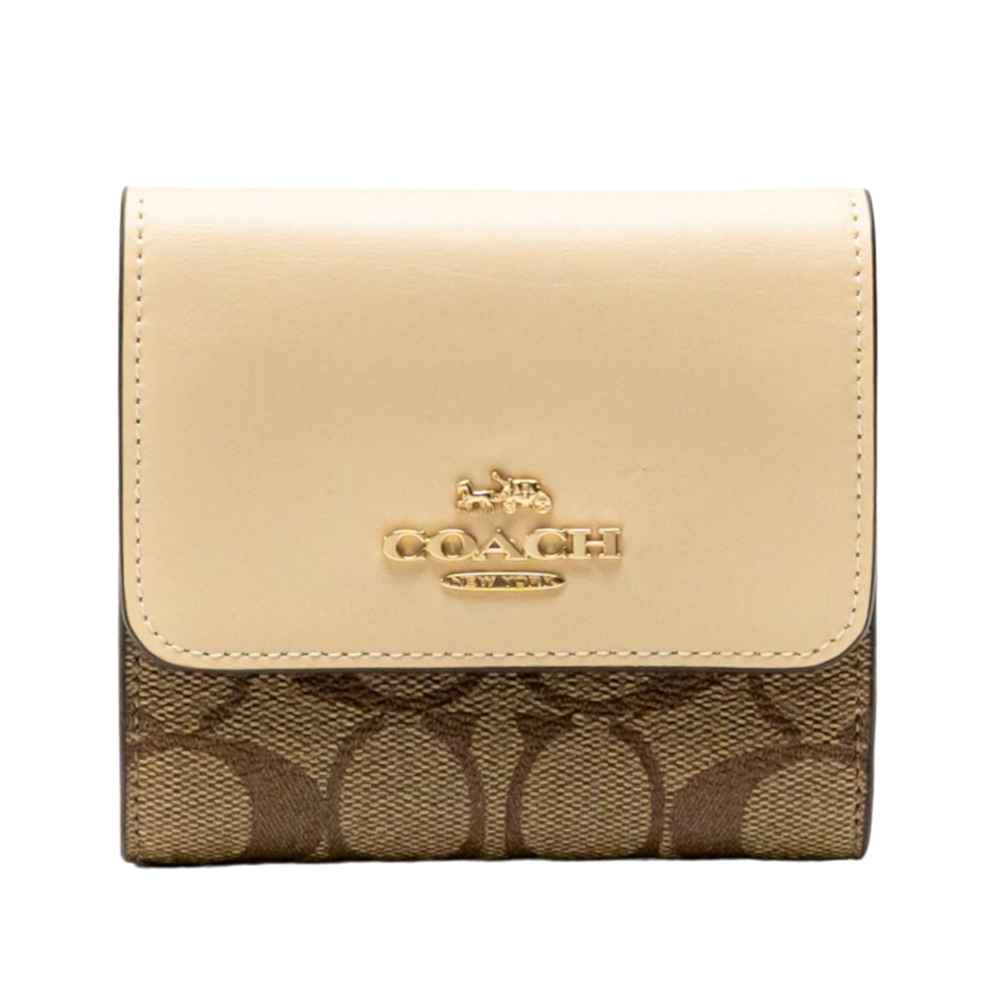 Coach Small Trifold Wallet Signature Khaki Ivory – voilà.id