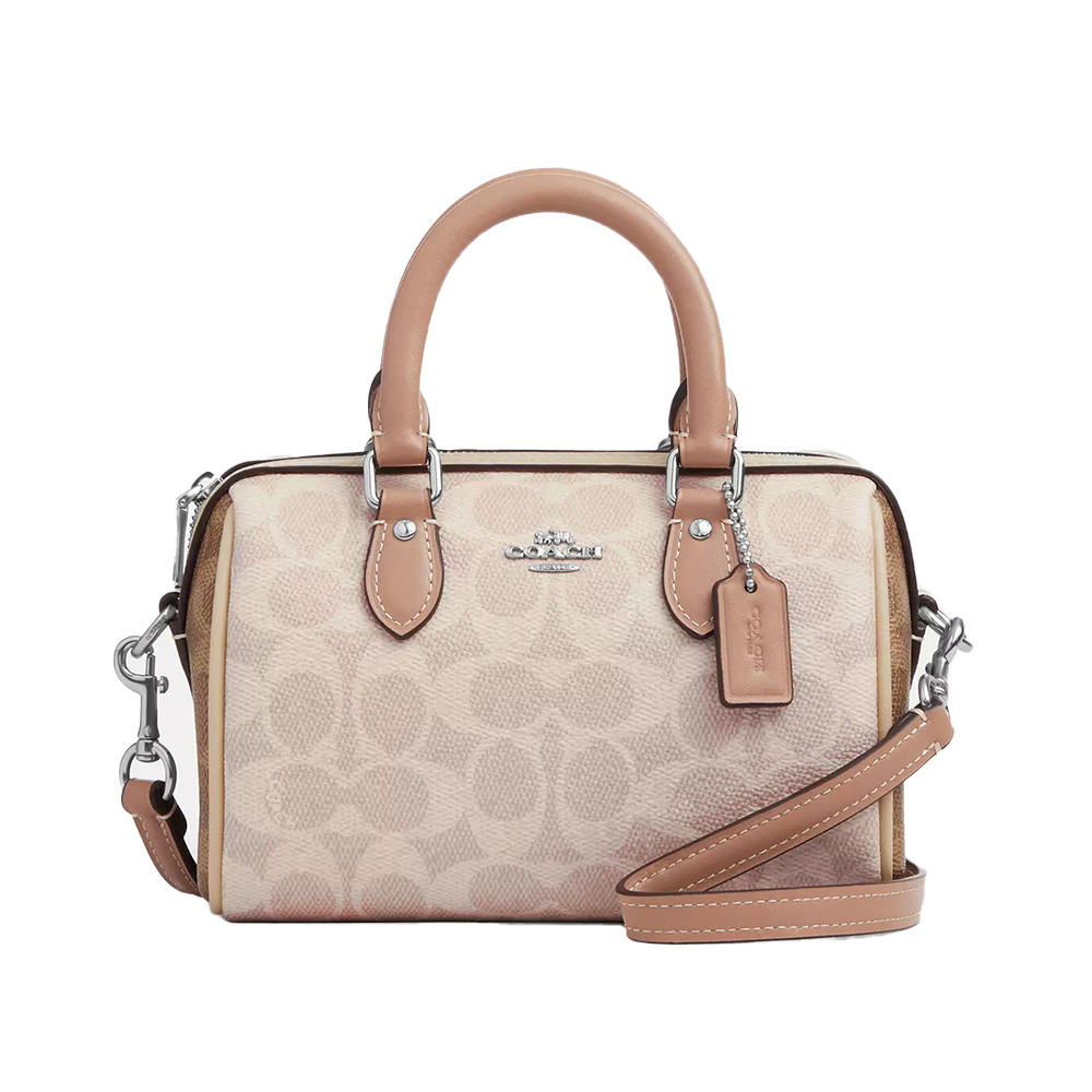 Coach Mini Rowan Crossbody Bag in Blocked Signature Canvas Sand/Taupe ...