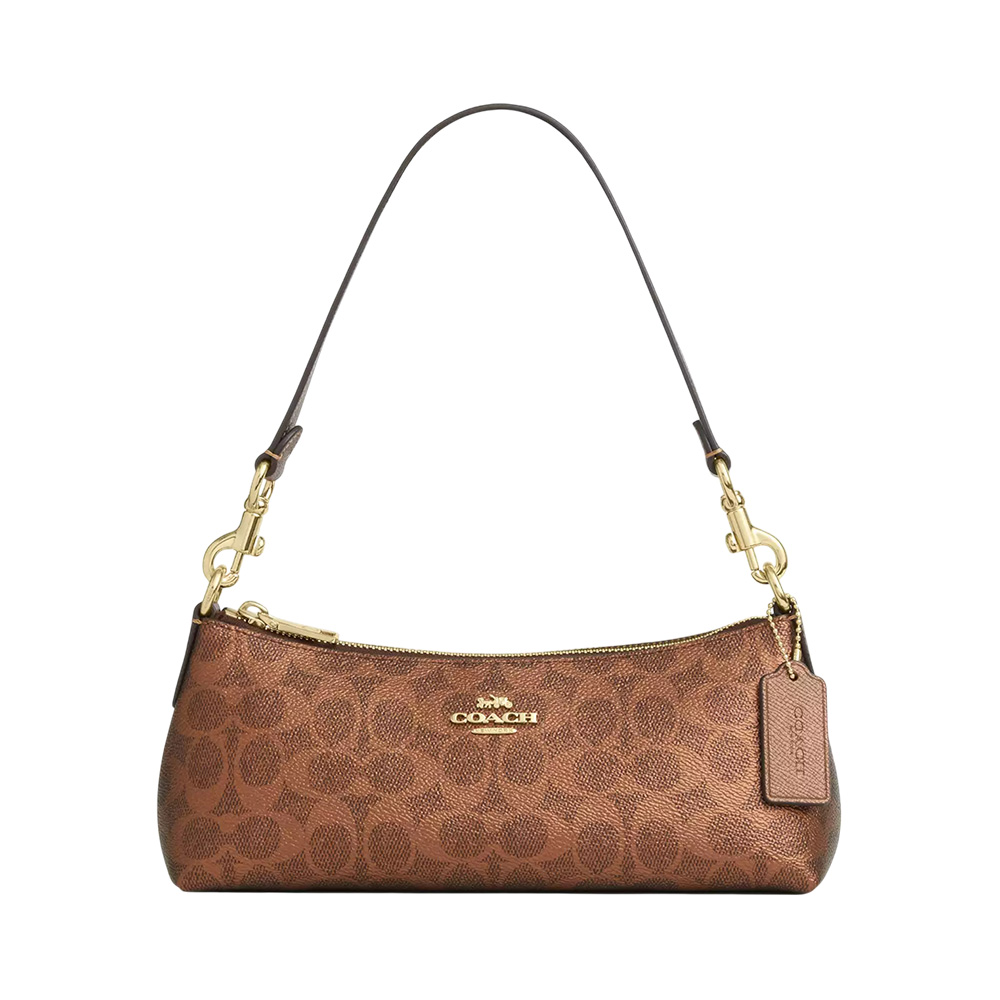 Coach Charlotte Shoulder Bag In Metallic Signature Canvas Brown Copper ...