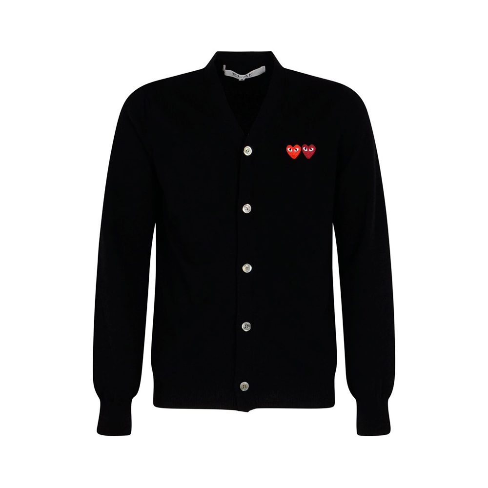Comme Des Garçons Play Double Heart Patch Wool Cardigan Black – voilà.id