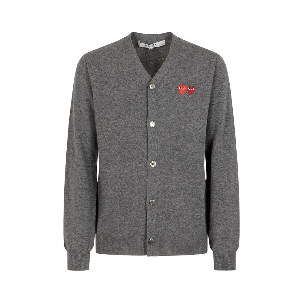 Comme Des Garçons Play Double Heart Patch Wool Cardigan Black – voilà.id