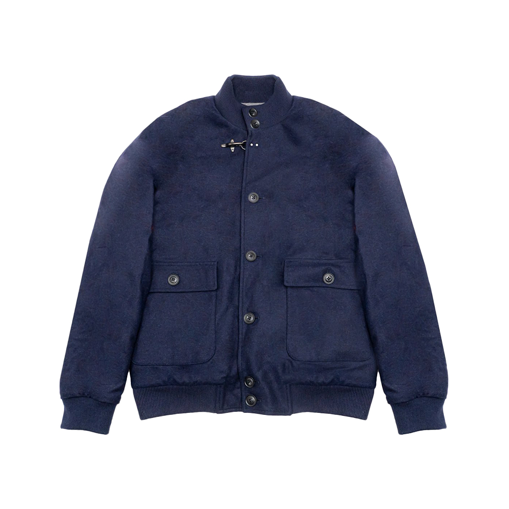 Fay Iconic Hook Detail Wool Bomber Jacket Blue – voilà.id