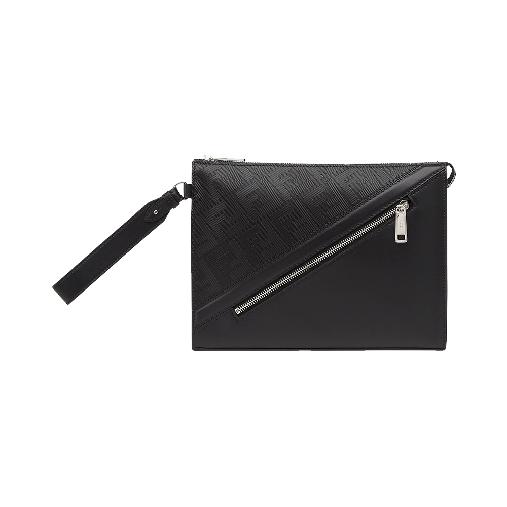 Fendi Shadow Diagonal Clutch Leather Black – voilà.id